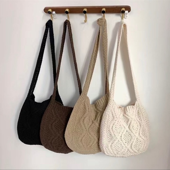 Theposhstyle | Bags | Off White Crochet Knit Handbag Shoulder Bag ...